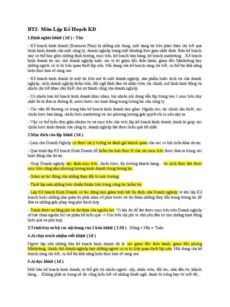 FILE 20220910 231734 BT2 LapKeHoachKD | PDF