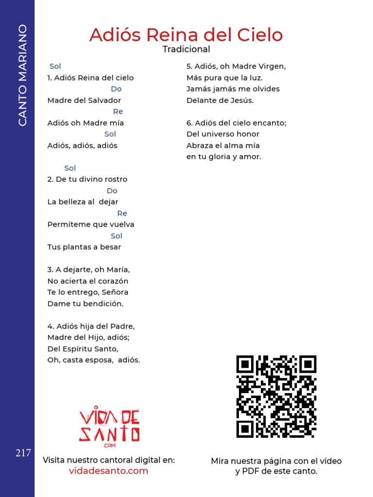 Adios Reina Del Cielo Letra PDF | PDF