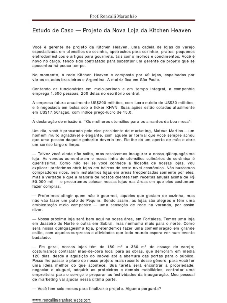 Estudo de Caso Kitchen Heaven | PDF | Business | Science