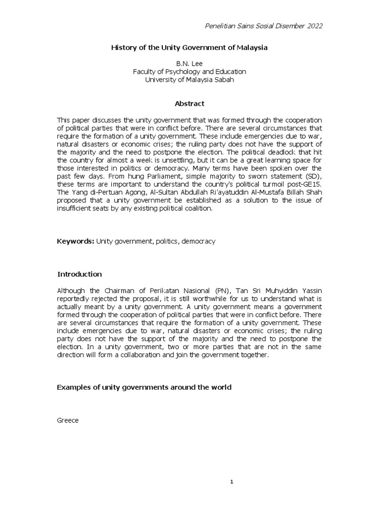 Malaysia's Unity Government Explained | PDF | Elections | Government ...