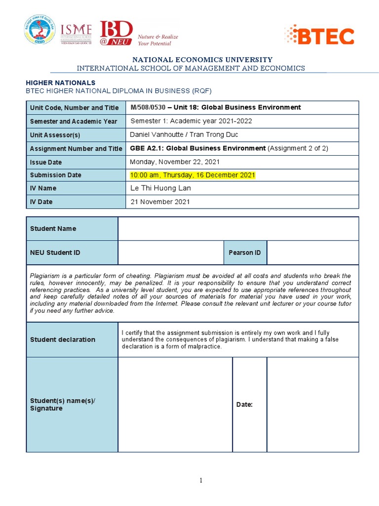 Assignment Brief GBE A2.1 - Pathway Business Management | PDF | Decision Making | Organizational ...