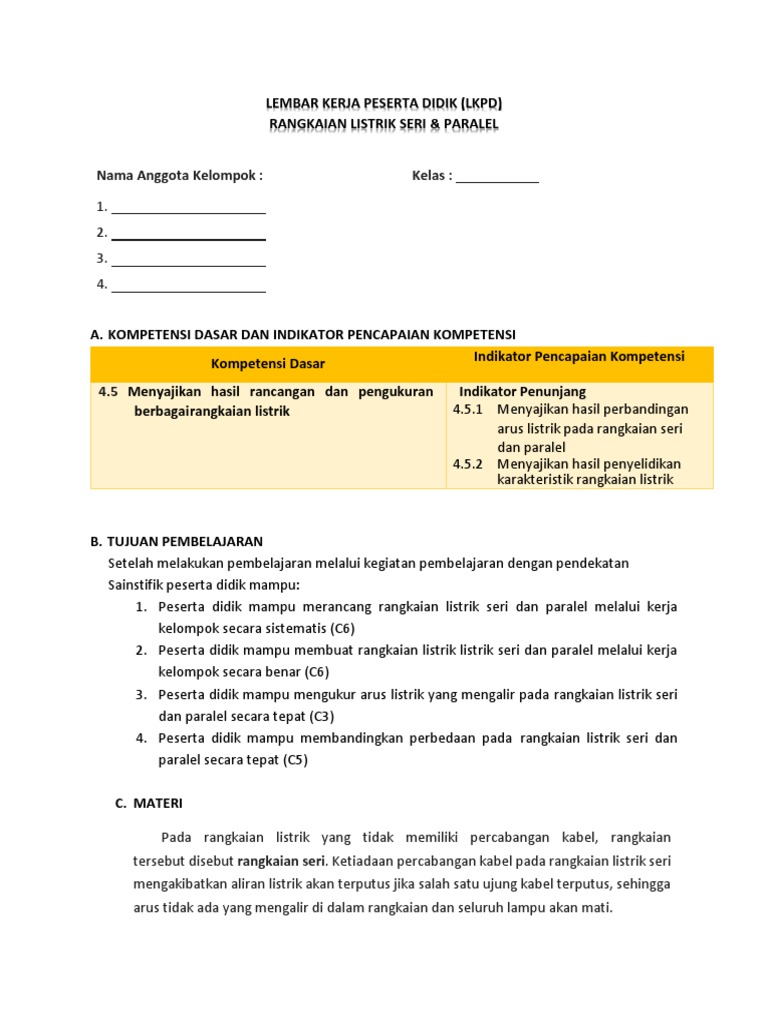 LKPD Rangkaian Listrik - Pertemuan 12 | PDF LKPD Rangkaian Listrik - Pertemuan 12 | PDF