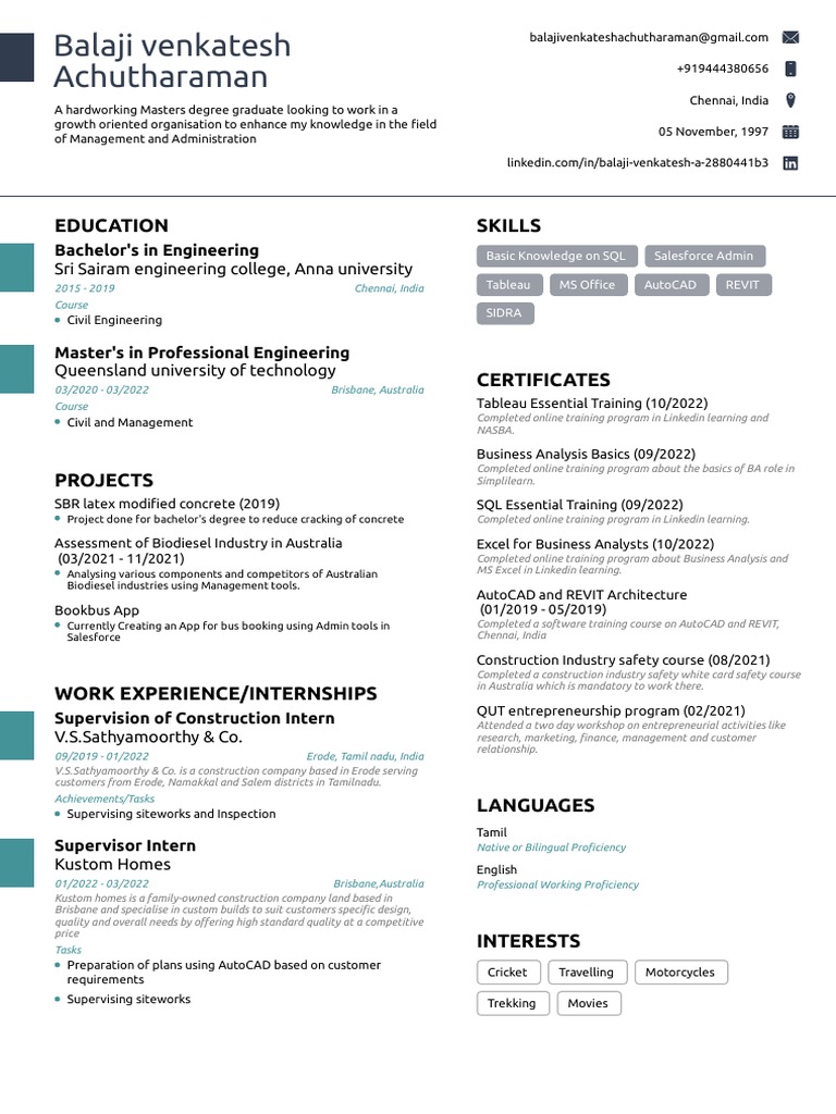 Resume Balaji Venkat Esha Chut Hara Man | PDF | Tamil Nadu | Business