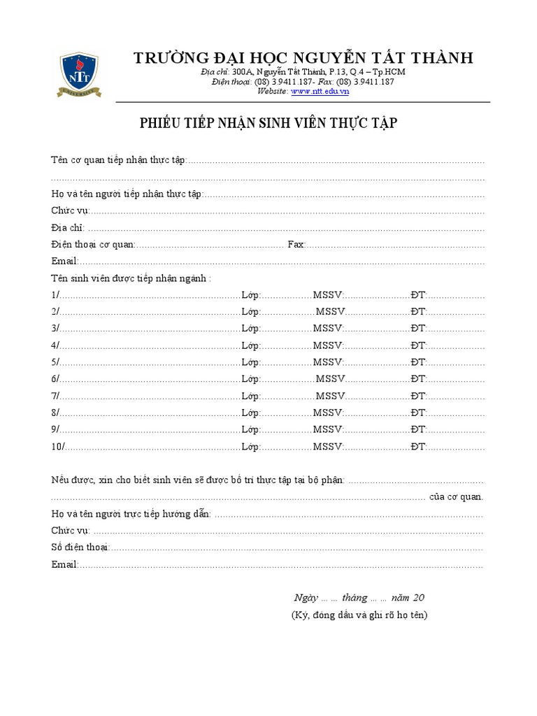 1-Phiếu tiếp nhận TTTN | PDF