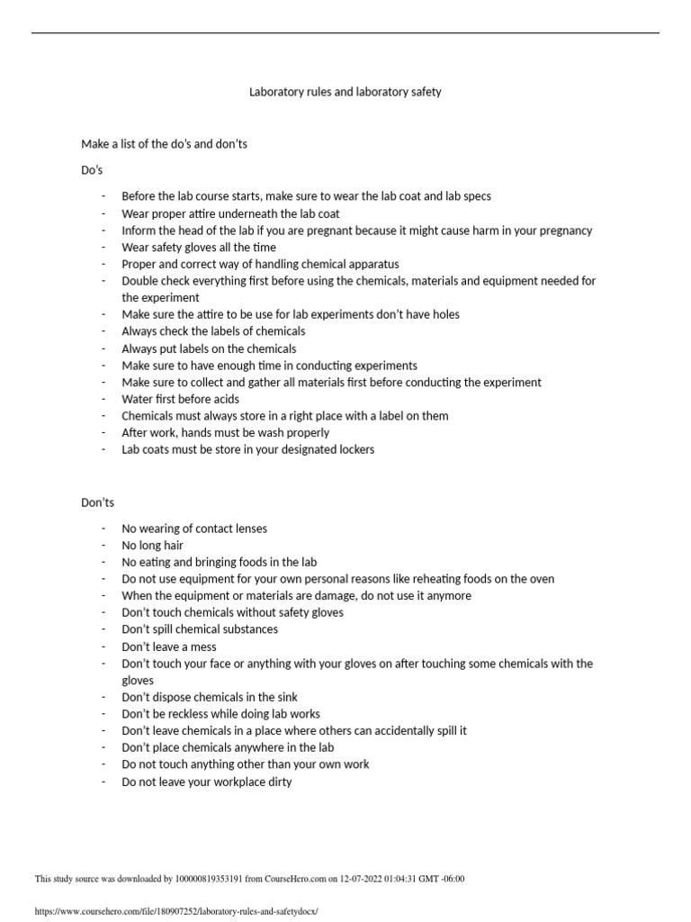 Laboratory Rules and Safety | PDF | Laboratories