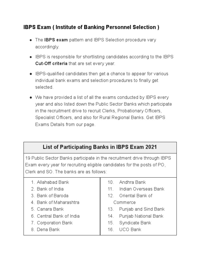 IBPS (Institute of Banking and Personal Selection) | PDF | Banking | Banks