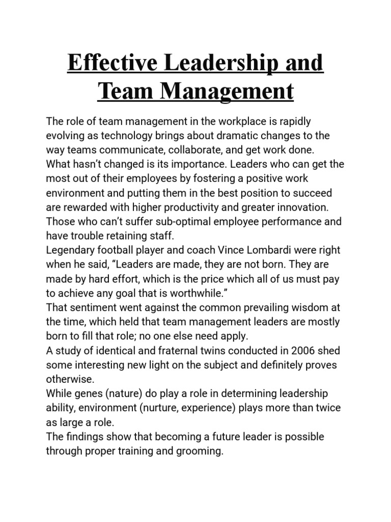 Effective Leadership and Team Management | PDF | Leadership ...