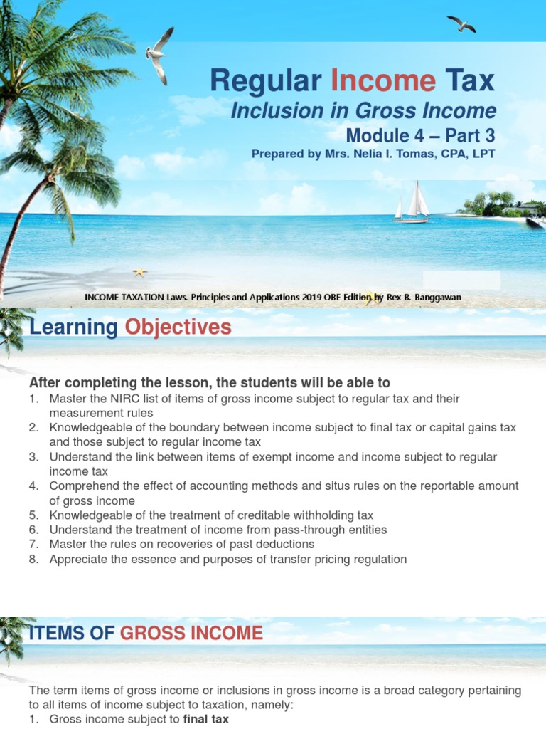 Regular Income Tax Inclusion Rules | PDF | Gross Income | Tax Deduction