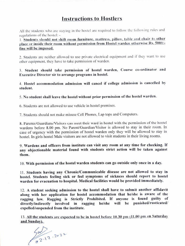 Essential Hostel Rules for Students | PDF