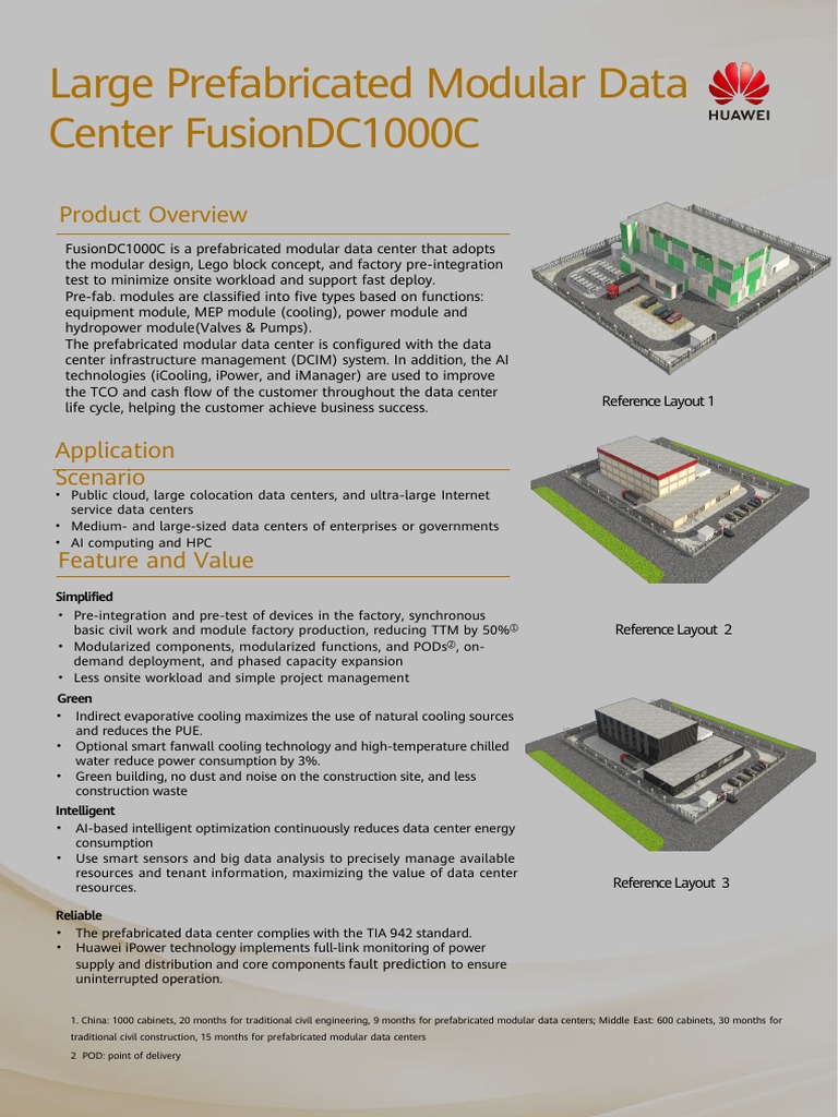 Huawei Prefabricated Modular Data Center Datasheet-FusionDC1000C | PDF | Data Center