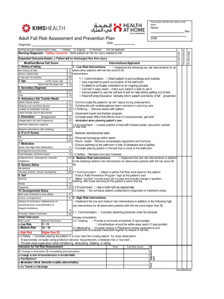 Fall Risk Assessment - Homecare | PDF | Risk | Patient