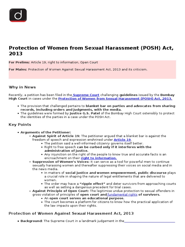 Posh Act | PDF | Sexual Harassment | Justice