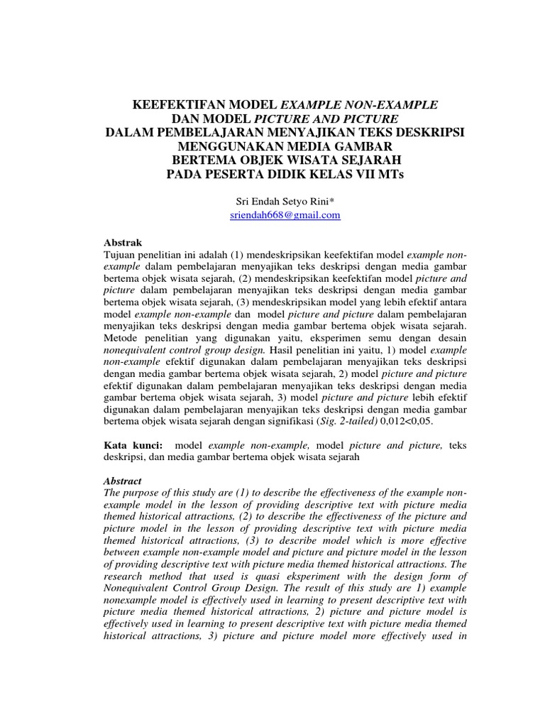 Artikel Jurnal - Keefektifan Model Example Non-Example Dan Model Picture and Picture Dalam ...