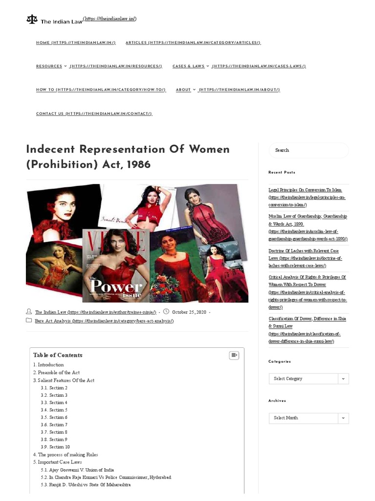 Indecent Representation of Women (Prohibition) Act, 1986 - The Indian ...