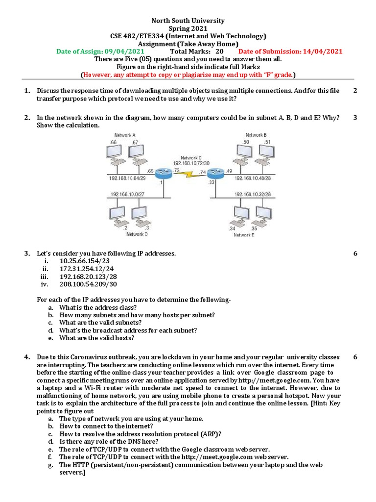 CSE 482 assignment questions on internet protocols | PDF | Internet Protocol Suite | Internet