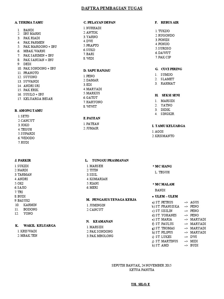 Susunan Panitia Hajatan | PDF