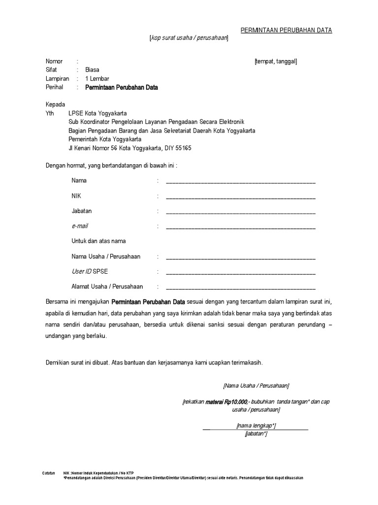 Form Permintaan Perubahan Data | PDF