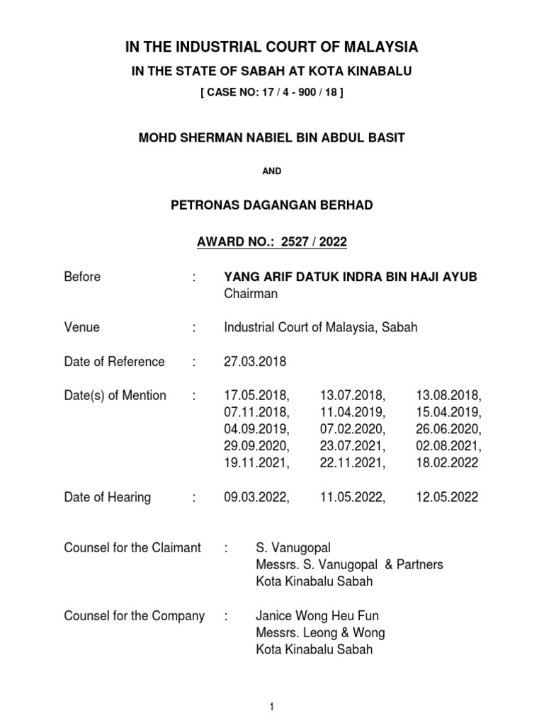 Industrial Court Award | PDF | Burden Of Proof (Law) | Justice