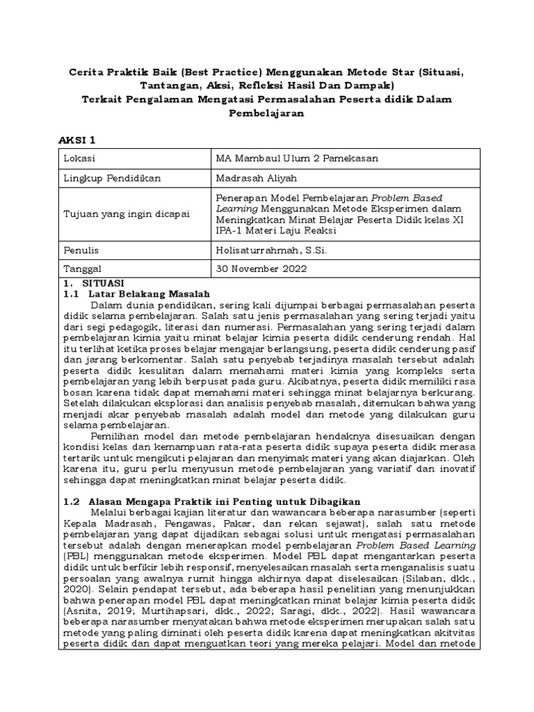 Penerapan Model Pembelajaran Problem Based Learning Menggunakan Metode Eksperimen Dalam ...