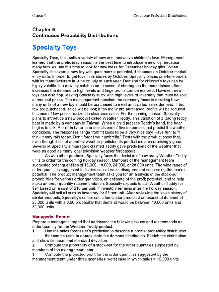 Chapter 6 Case Problem Special Toys | PDF