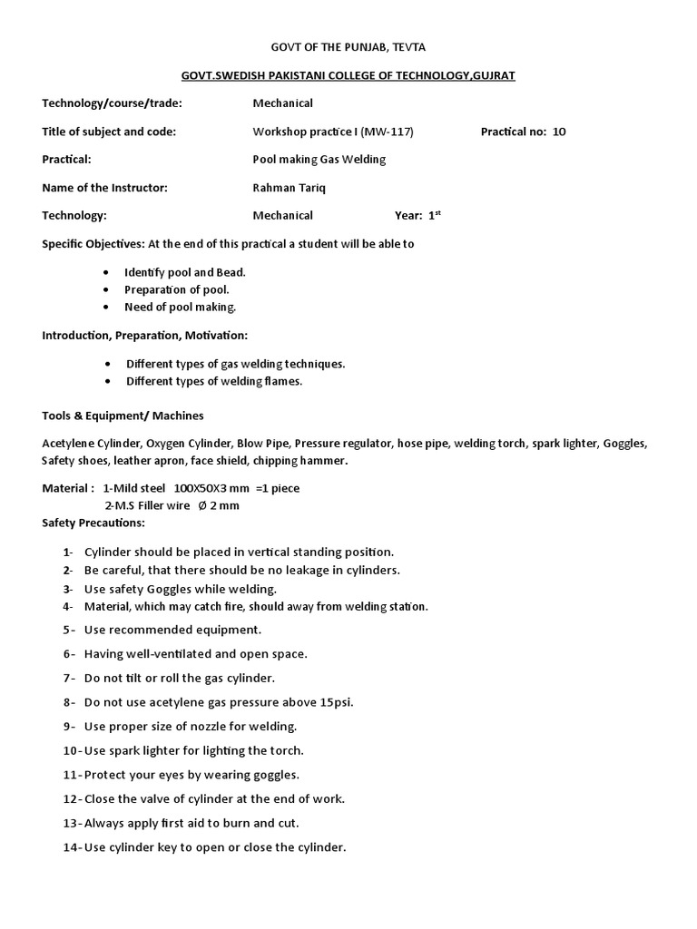 2.gas Welding Pool Making | PDF | Welding | Construction