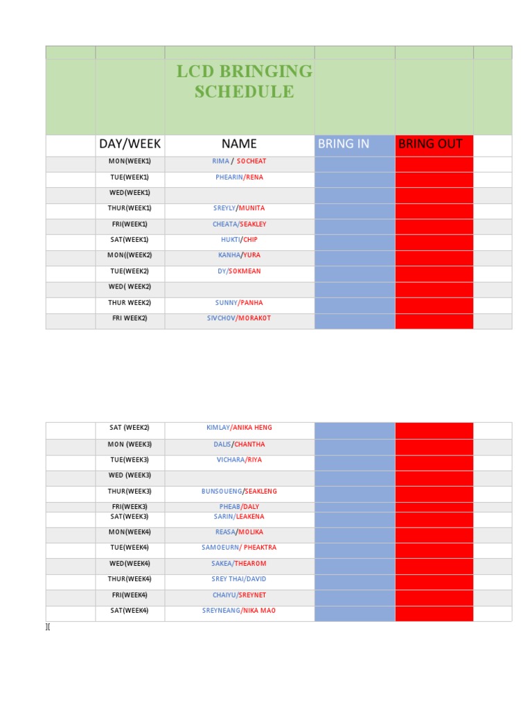 Weekly Bring In/Out Schedule | PDF