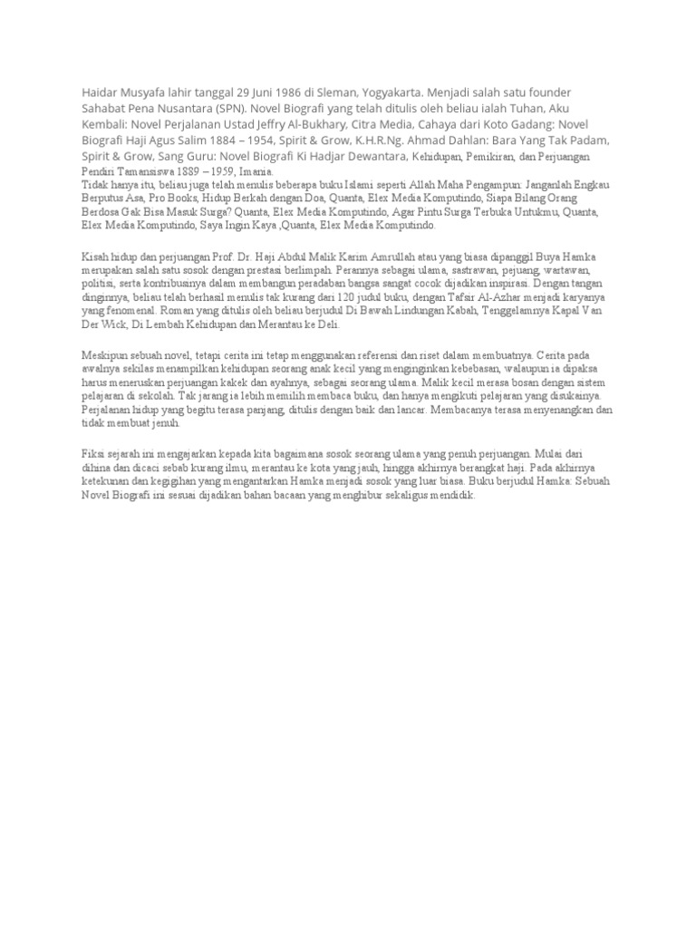 Novel Biografi Inspiratif Hamka | PDF