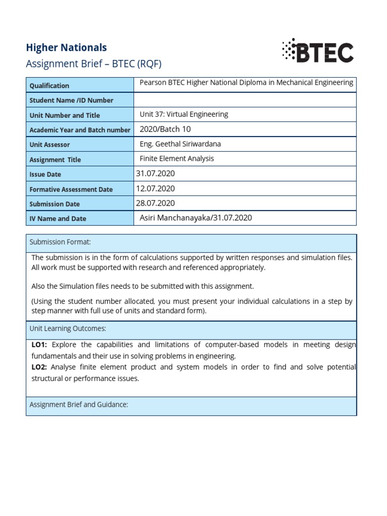 Unit 37 Assignment 1 | PDF | Finite Element Method | Simulation