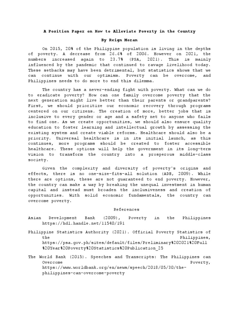 A Position Paper On How To Alleviate Poverty in The Country | PDF ...