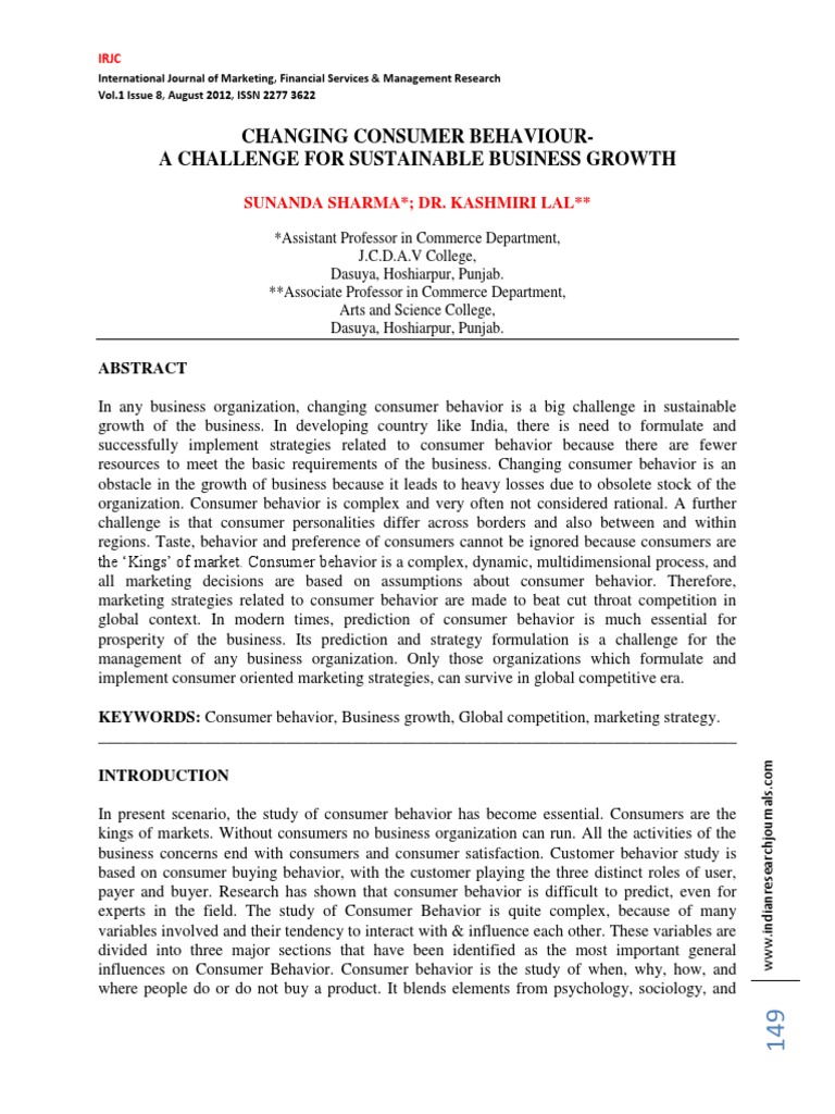 1.2 Changing Consumer Behavior A Challenge For Sustainable Business Growth, (Sunanda Sharma Dr ...