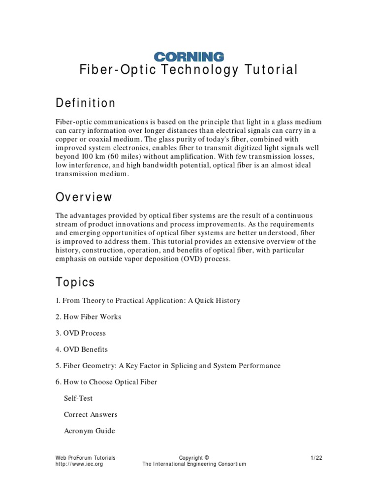 Fiber Optic Tutorial | Download Free PDF | Optical Fiber | Dispersion (Optics)