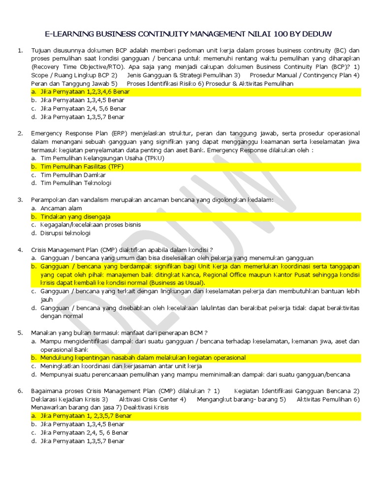 E-Learning Business Continuity Management | PDF