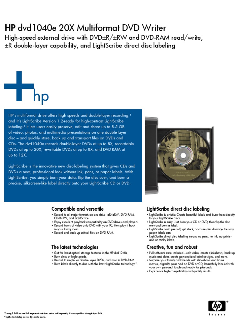 HP 1040 (E) DVD Drive Manual - English | PDF | Dvd | Cd Rom