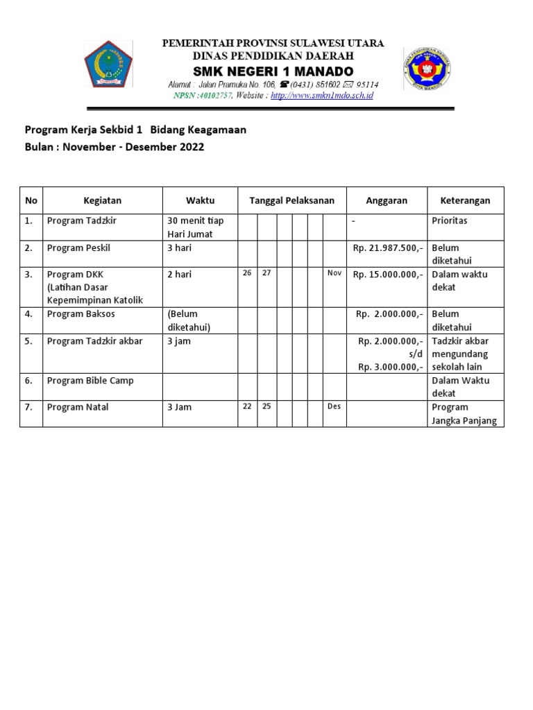 Program Kerja OSIS SMK 1-1 | PDF