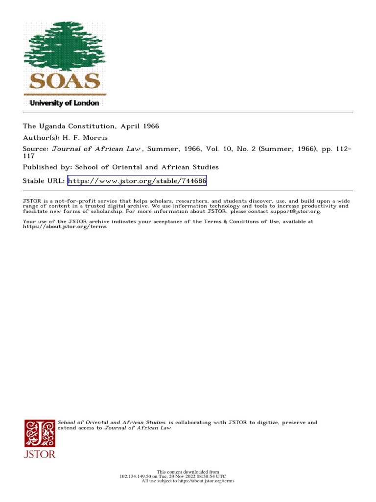 The Uganda Constitution, April 1966 Law Journal by Morris | PDF ...