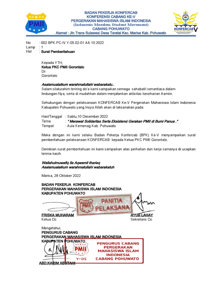 Surat Pemberitahuan Konfercab | PDF