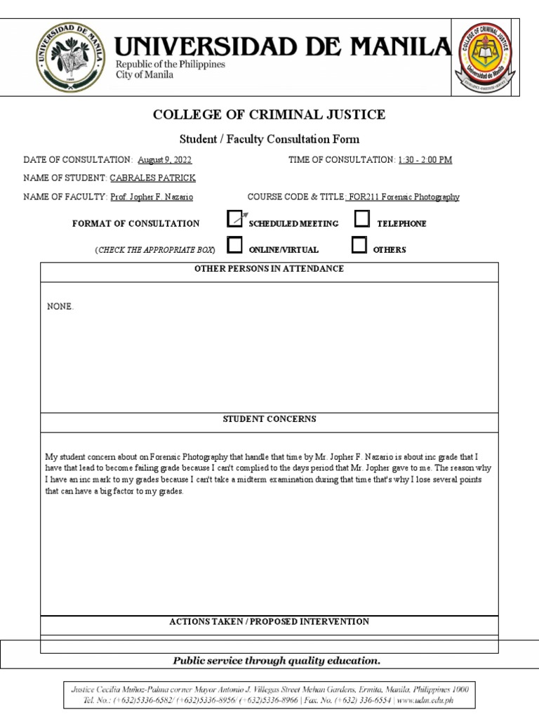 Crim31 Cabrales Udm CCJ Consultation Form | PDF