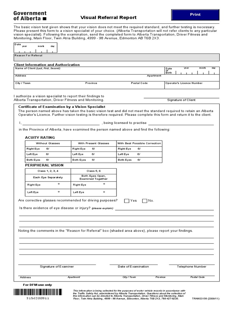 Alberta Vision Referral Report | PDF | Eye | Glasses