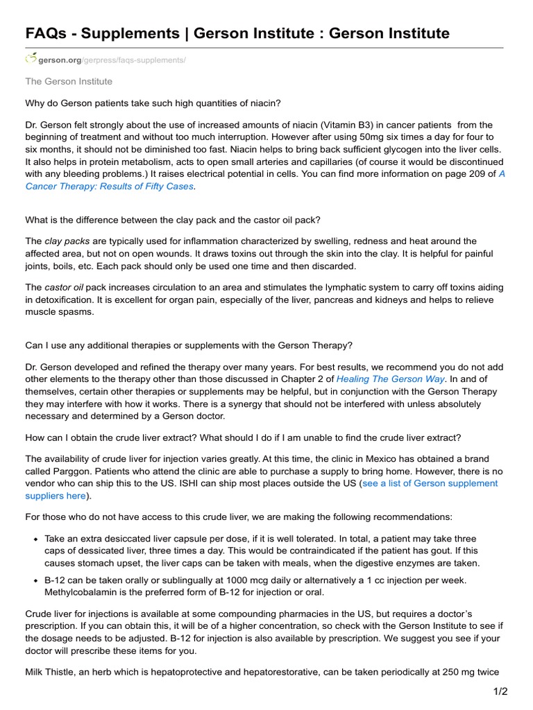 FAQs - Supplements Gerson Institute Gerson Institute | PDF