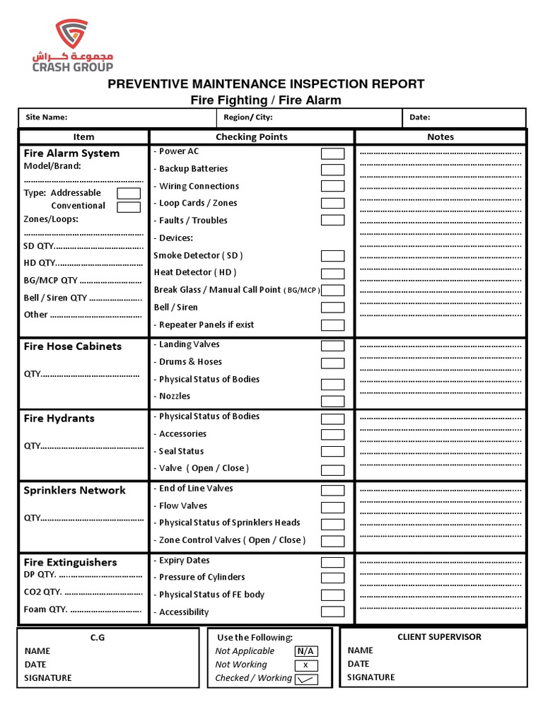 Inspection Form - Fire Fighting and Fire Alarm | PDF | Fires | Safety