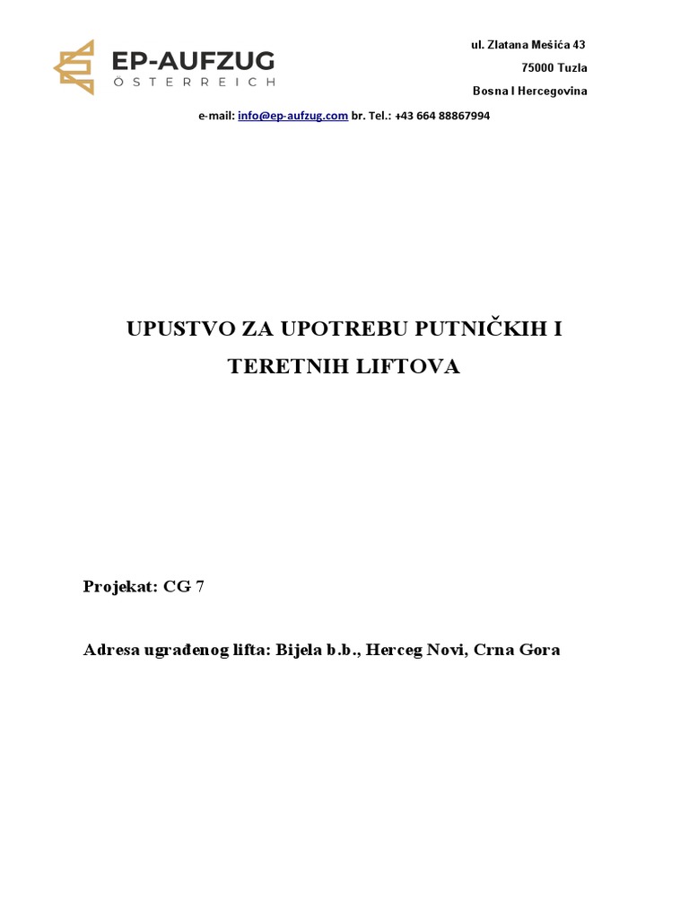 Upustvo Za Upotrebu Putničkih I Teretnih Liftova | PDF