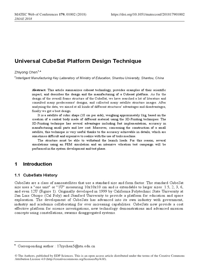 Universal CubeSat Platform Design Technique | PDF | Satellite | 3 D ...