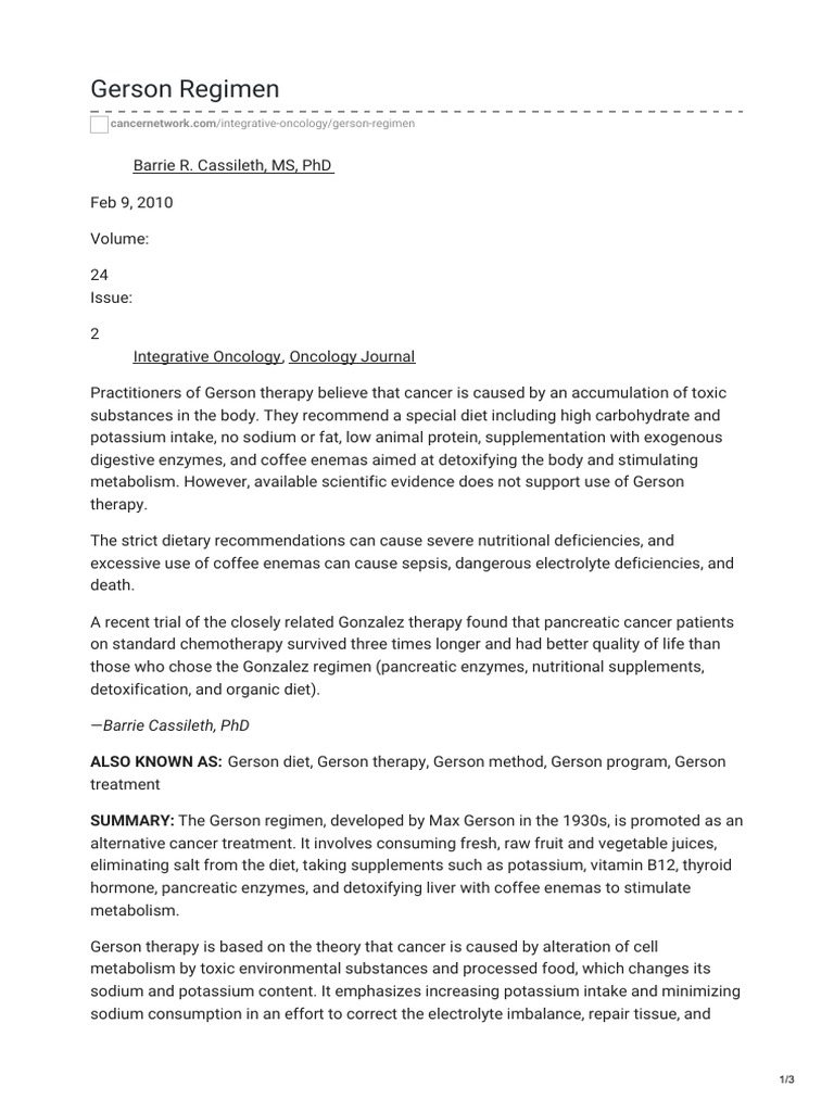 Gerson Regimen | PDF | Detoxification | Cancer