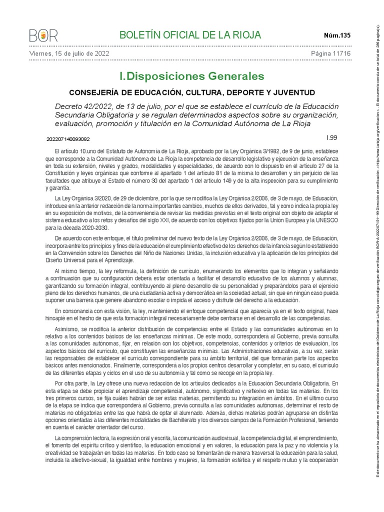 BOR - Decreto 42 - 2022 - Currículo ESO | PDF | Plan de estudios | Evaluación