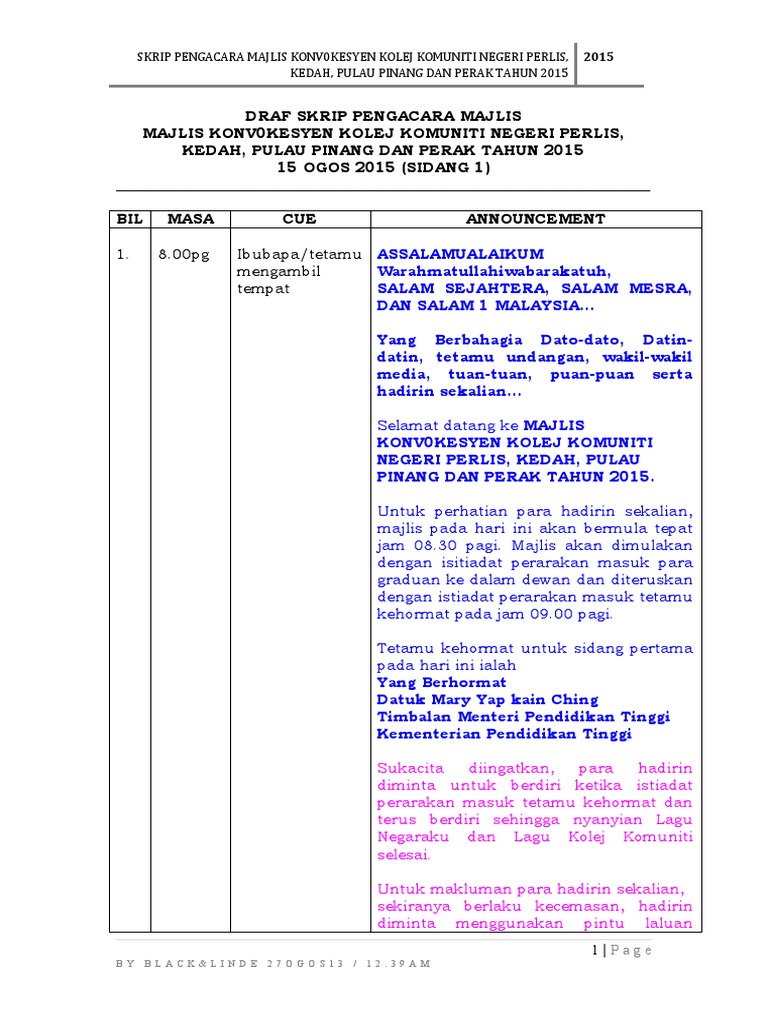 Skrip Majlis Konvokesyen 2015 | PDF