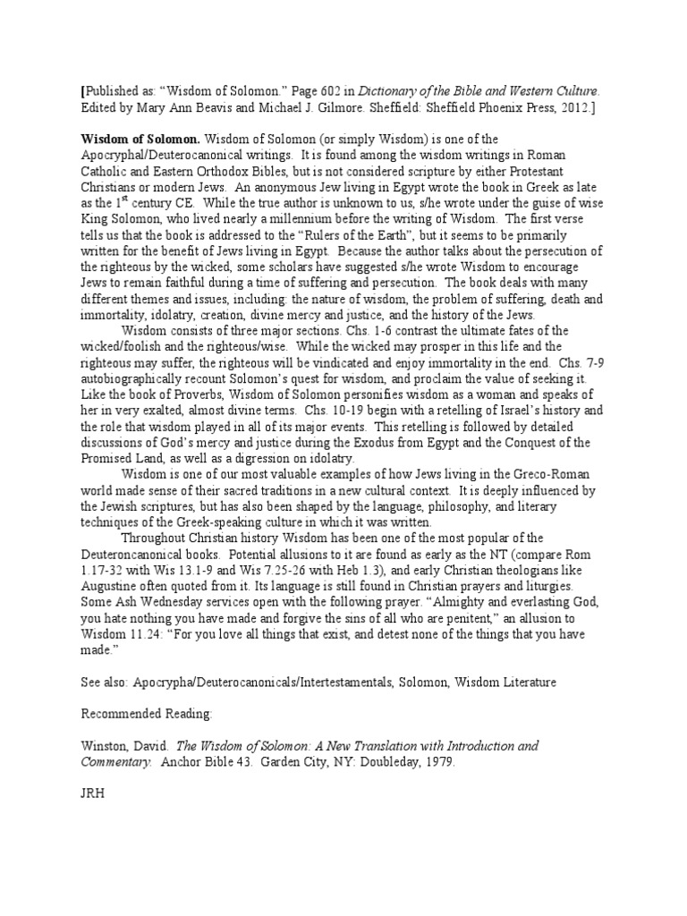 Wisdom of Solomon | PDF | Bible | Religious Texts
