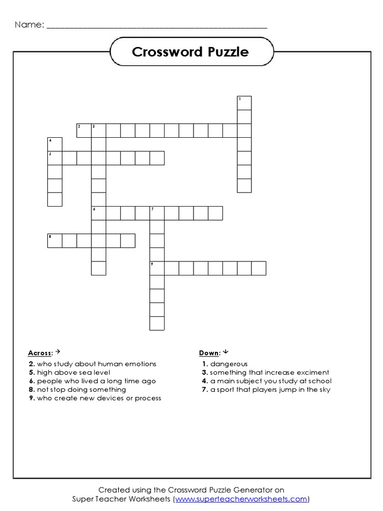 Super Teacher Worksheets Crossword Puzzle | PDF | Cognitive Science ...