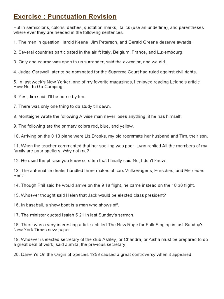 Punctuation Worksheet | PDF | Punctuation