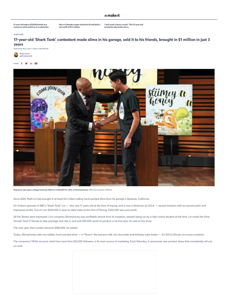 Shark Tank Slime - Teen Mark Lin's Sliimeyhoney Lands Daymond John Deal ...