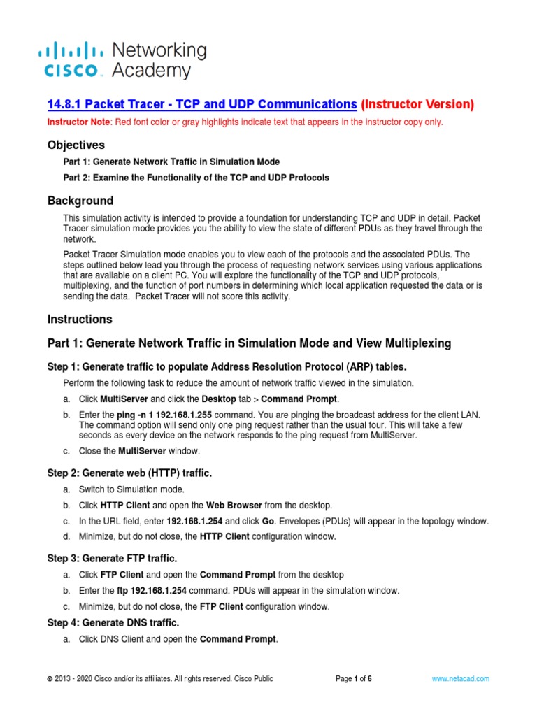 TCP and UDP Communications in Packet Tracer | PDF | Transmission Control Protocol | Port ...